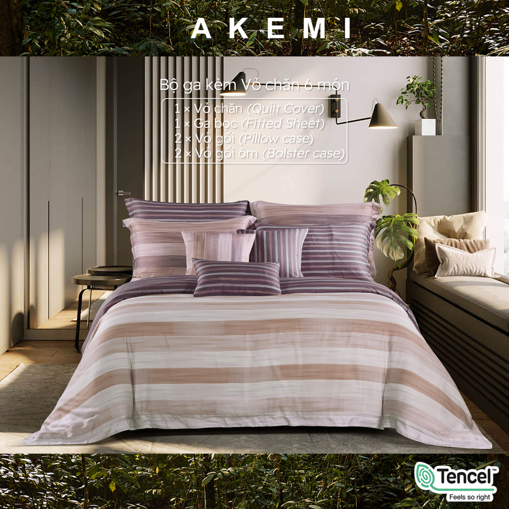 Bộ ga kèm Vỏ chăn Akemi Tencel Modal Ardent, gồm 6 món (Super King / King / Queen) | Shopee Việt Nam