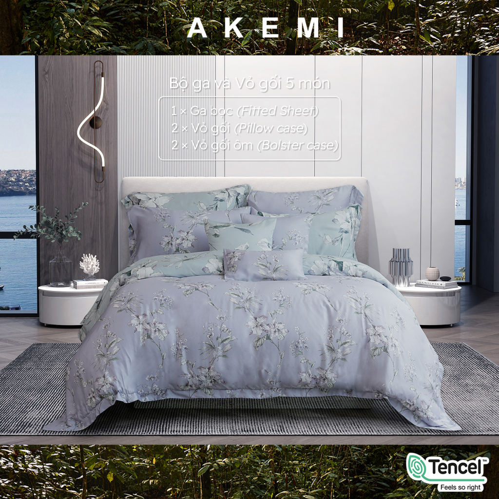 Bộ Ga và Vỏ gối Akemi Tencel Virtuous sử dụng được 2 mặt, gồm 5 món (King / Queen) | Shopee Việt Nam