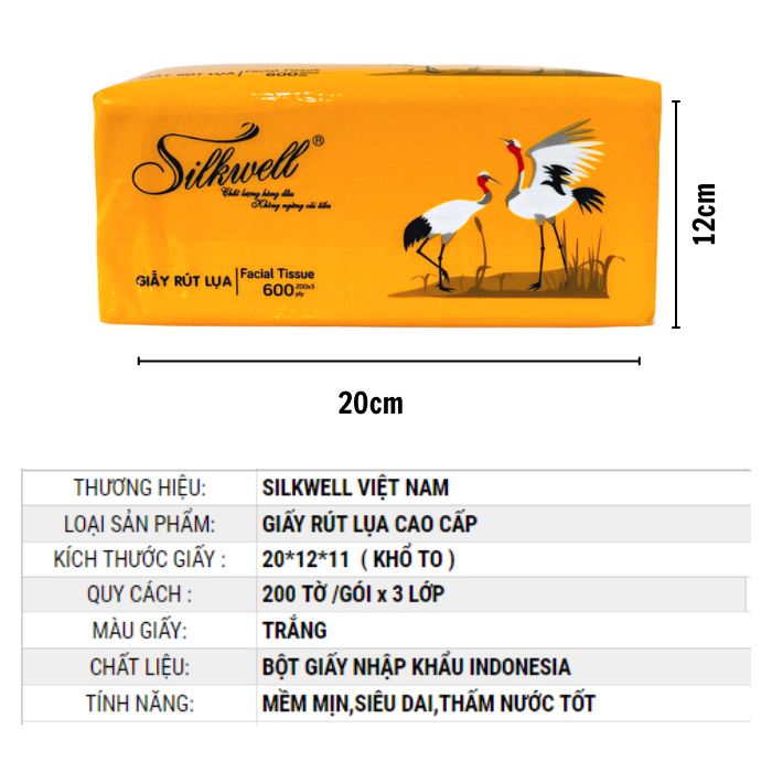 Thùng 9 giấy ăn rút Silkwell Sếu 200 tờ 3 lớp hàng cao cấp, lụa mềm mịn ...