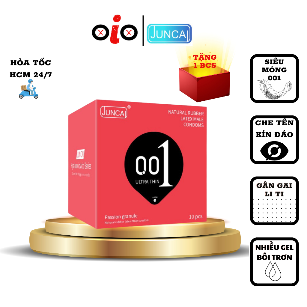 Bao cao su gân gai Juncai siêu mỏng 001, bcs nhiều gel bôi trơn Hộp 10 ...