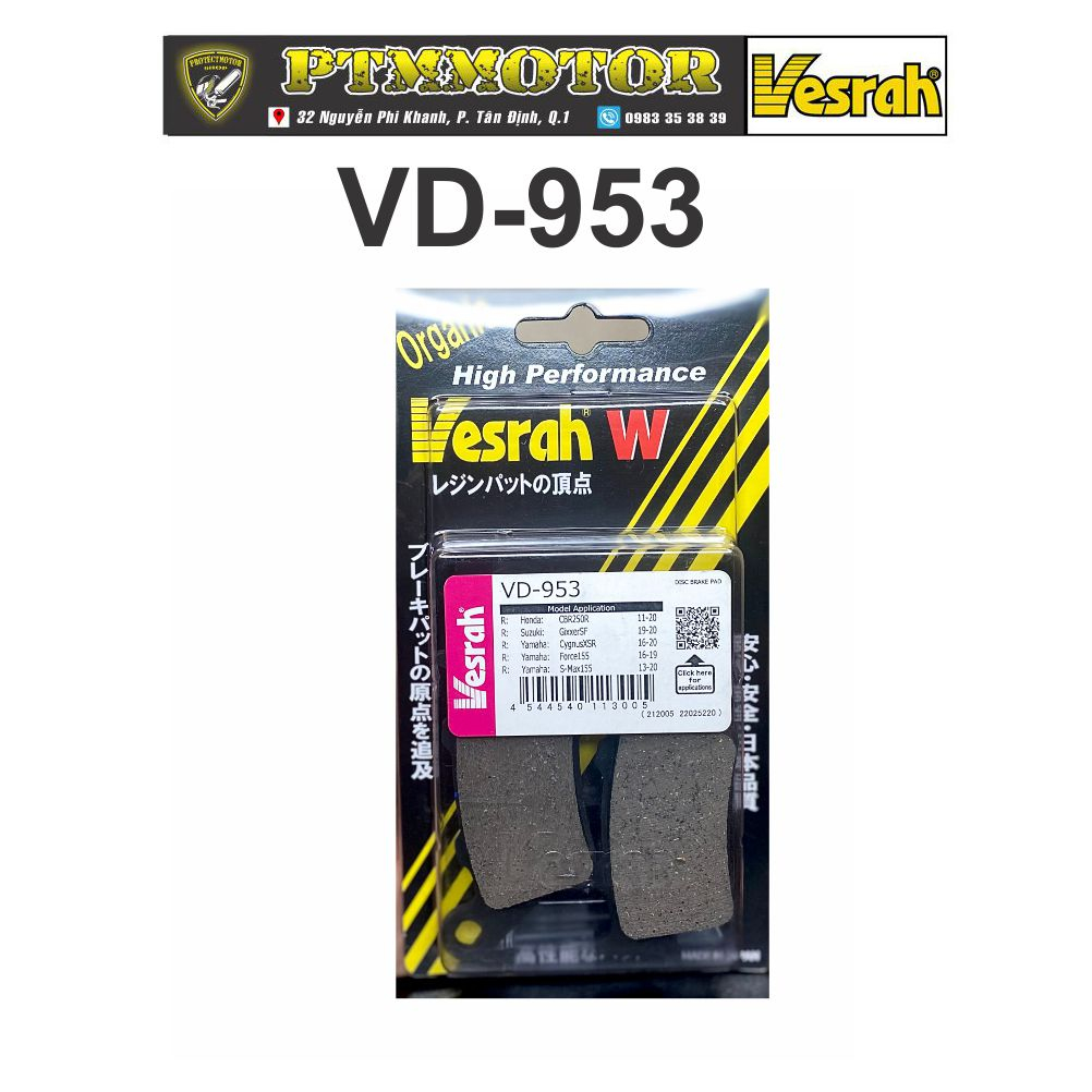 Vesrah VD-953 - Bố thắng Má Phanh Brembo sau Scrambler 800/1100 Monster 797, BMW S1000R/RR, BMW ...