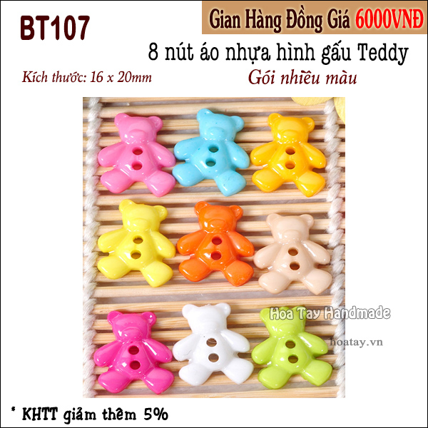 Nút áo nhựa nhiều màu hình gấu Teddy - Gói 8 nút - BT107 | Shopee Việt Nam
