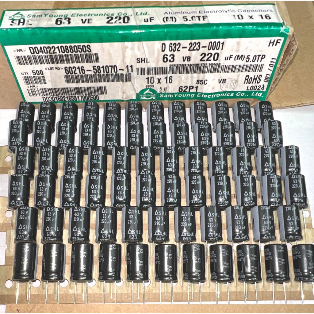 SET 10 TỤ HOÁ 63V 220UF KT: 10x16mm HÃNG SAMYOUNG & Su'scon ( 63V220UF ...