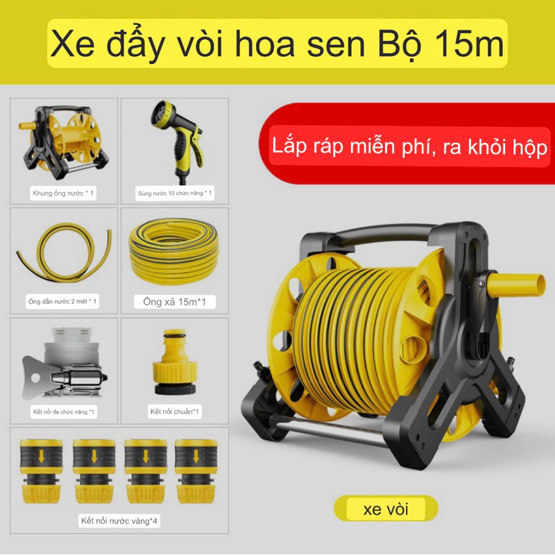 Combo Vòi tưới cây, vòi rửa xe dây 3 lớp 10-30 mét, bộ khung rulo khớp ...