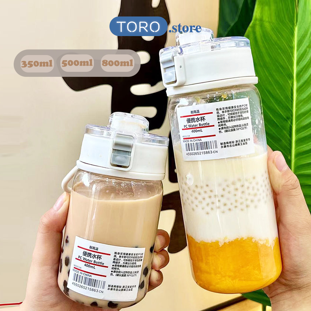Bình nhựa đựng nước muji TORO trong suốt 350ml, 550ml, 800ml cao cấp nắp chống tràn có quai đeo ...