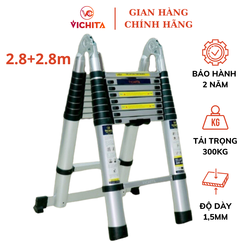 Thang Nhôm Rút Đôi Chữ A VICHITA 5M6 (2.8M+2.8M) – Thang Nhôm Rút Bản Tiêu Chuẩn | Shopee Việt Nam