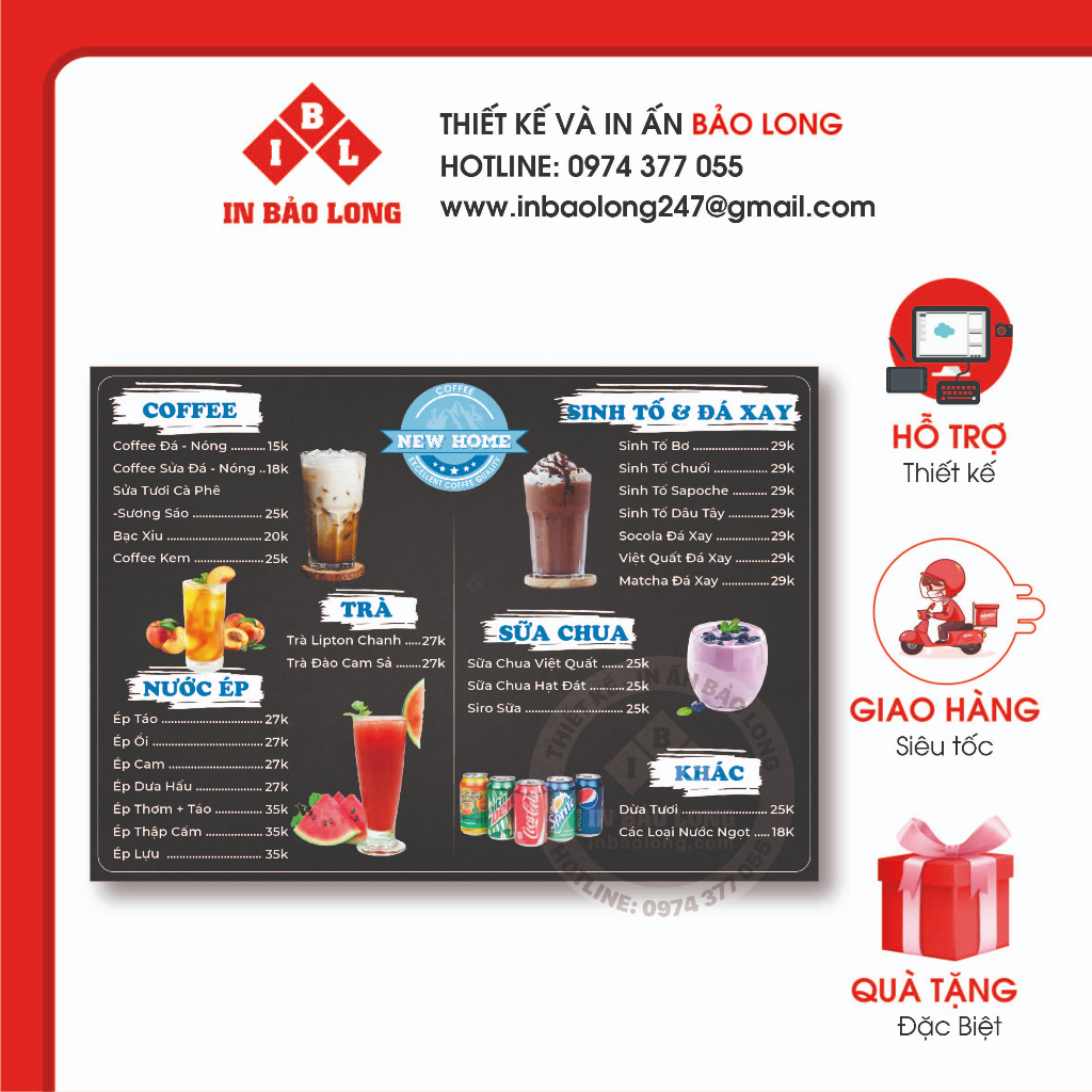 In Menu Formex (Format) cứng, in menu để bàn, menu cầm tay. KT A3, A4 ...