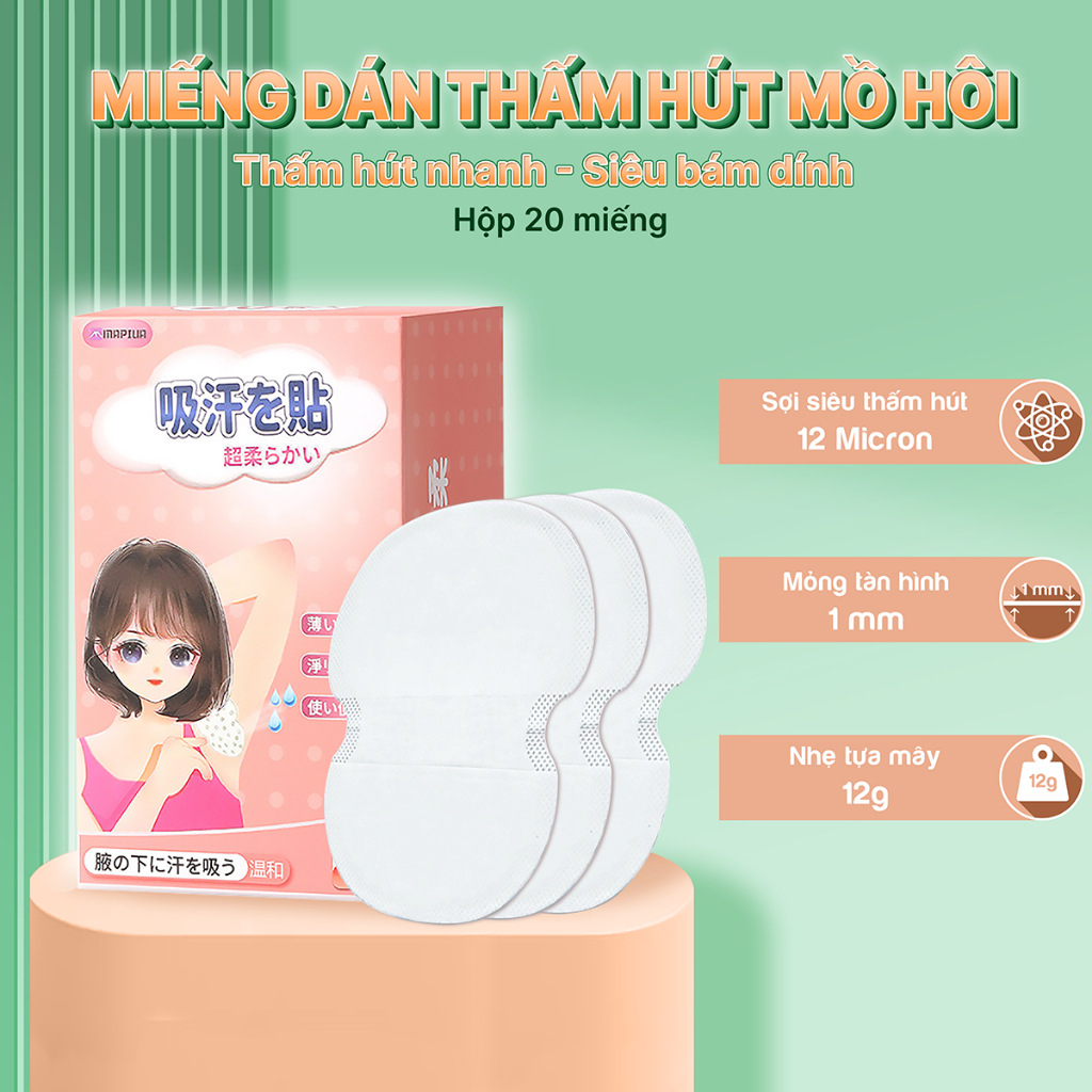 Hộp 20 miếng dán thấm hút dính dưới nách áo ngăn đổ mồ hôi chính hãng ...