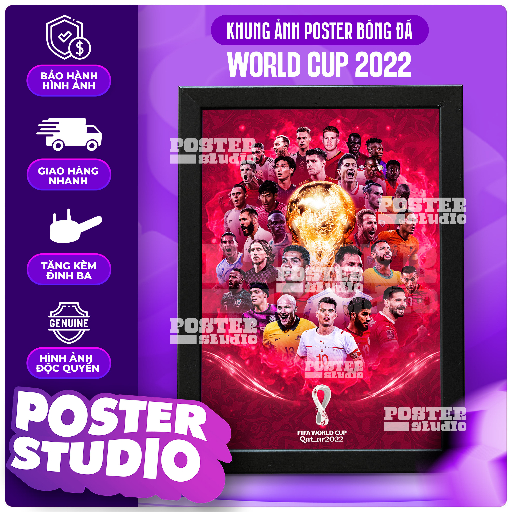 Poster, khung tranh trang trí 32 cầu thủ tham dự WC 2022 (bao gồm ...