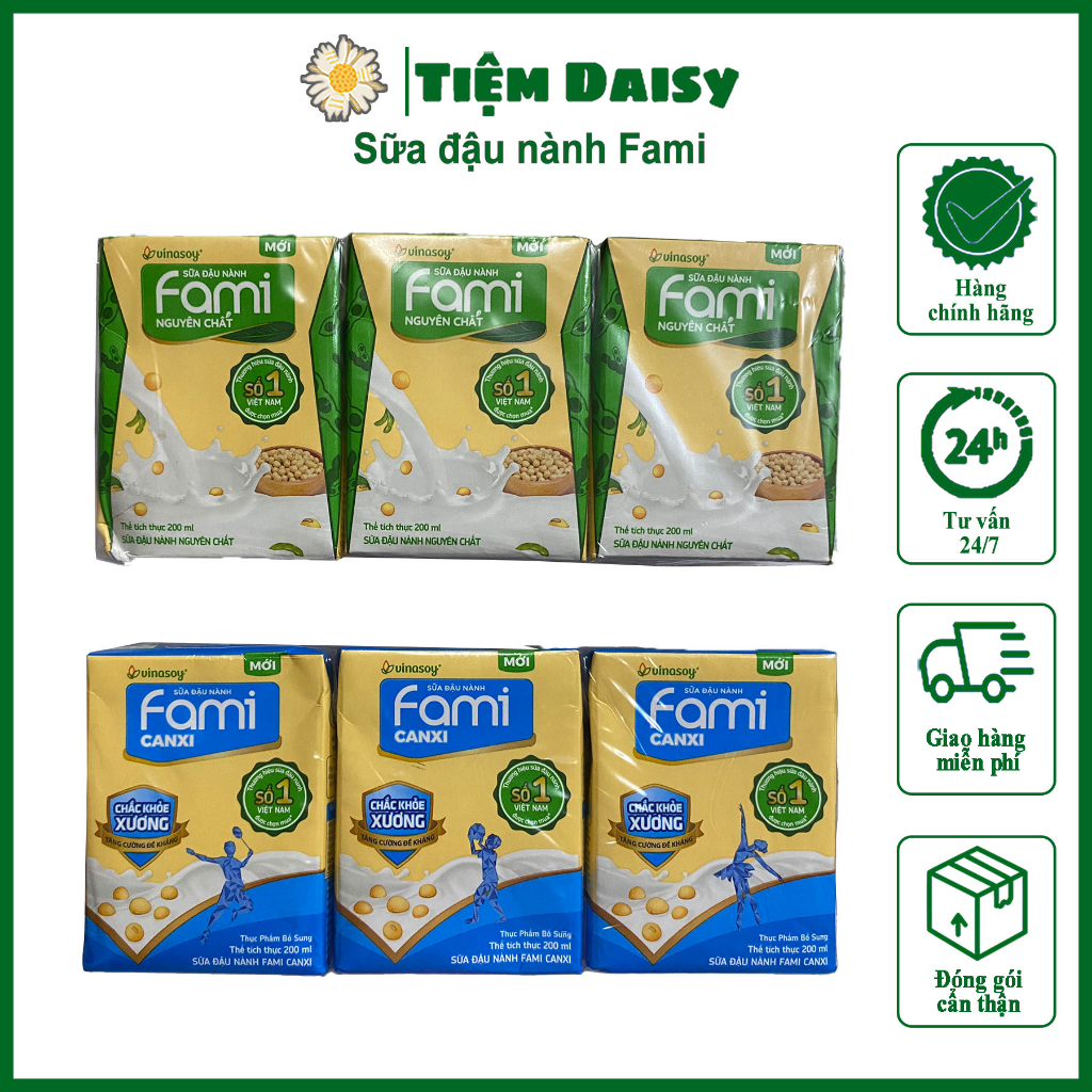 Sữa đậu nành Fami Vinasoy nguyên chất/ canxi lốc 6 hộp | Shopee Việt Nam