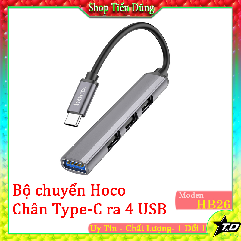 Bộ HUB chia USB 4 in 1 Hoco HB26 chân Type-C ra 4 cổng USB trong đó có 1 cổng USB 3.0 hỗ trợ cắm ...