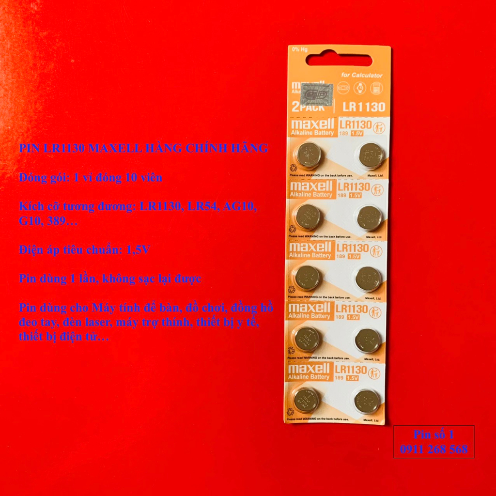 Vỉ 10 viên Pin LR1130 AG10 LR54 Maxell thay máy tính Casio | Shopee ...