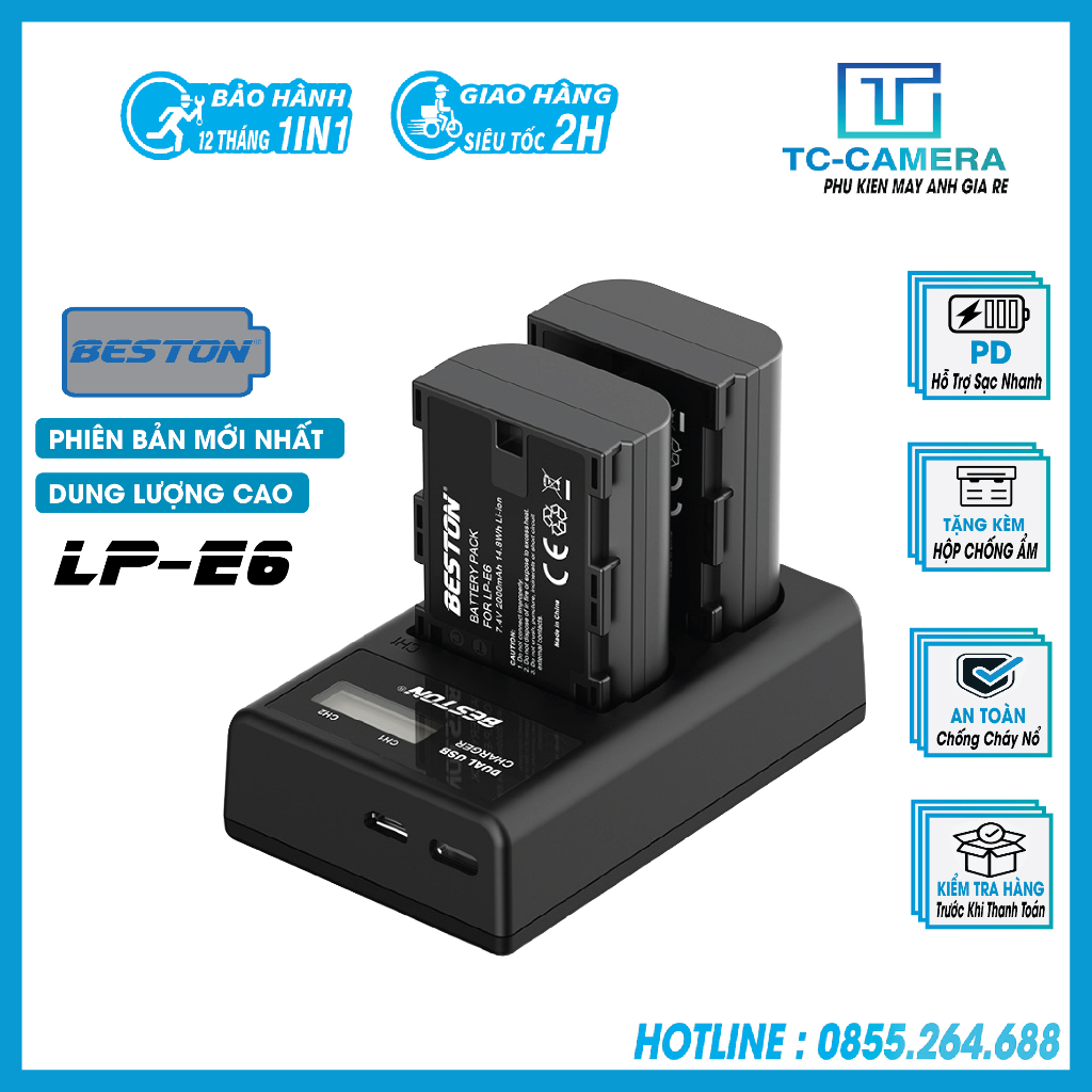 BỘ PIN SẠC MÁY ẢNH BESTON LP-E6 CHO MÁY ẢNH CANON 60D,70D,80D, 6D.....BH12 Tháng | Shopee Việt Nam