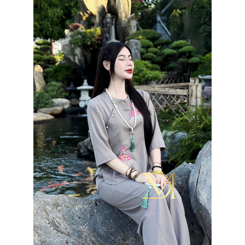 Đồ lam đi chùa lụa,Pháp phục phật tử,Trang phục truyền thống,Bộ cổ tròn ...