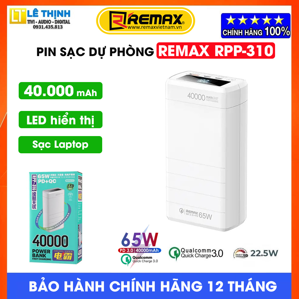 Pin sạc dự phòng sạc siêu nhanh Remax RPP-310 Dinba Series 40000mAh PD ...