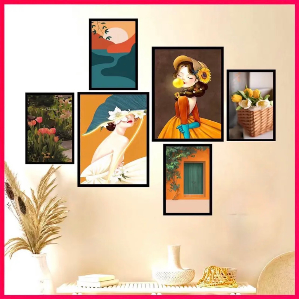 Set 6 tranh decor In Phát Tín, Tranh cô gái hiện đại trang trí dán ...