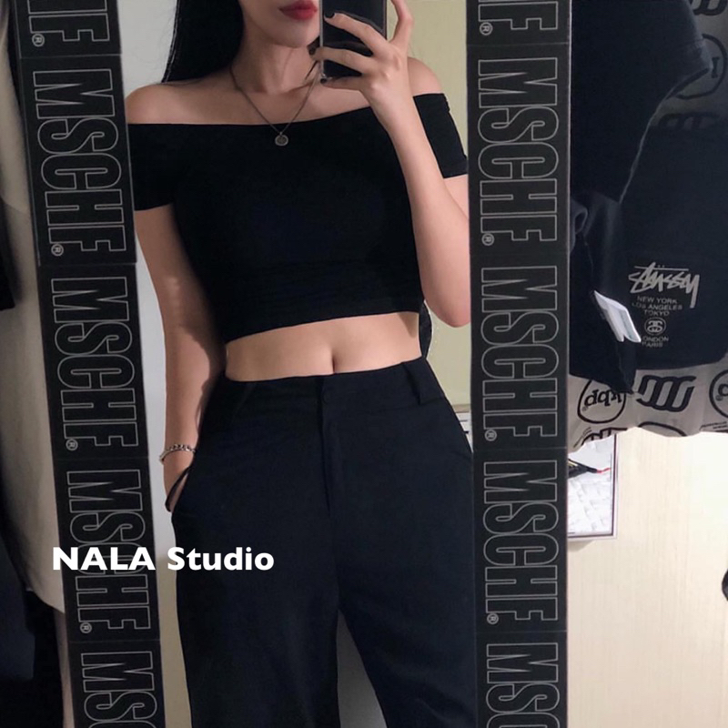 Áo croptop nữ kiểu trễ vai tay ngắn ôm body Nala Studio | Shopee Việt Nam