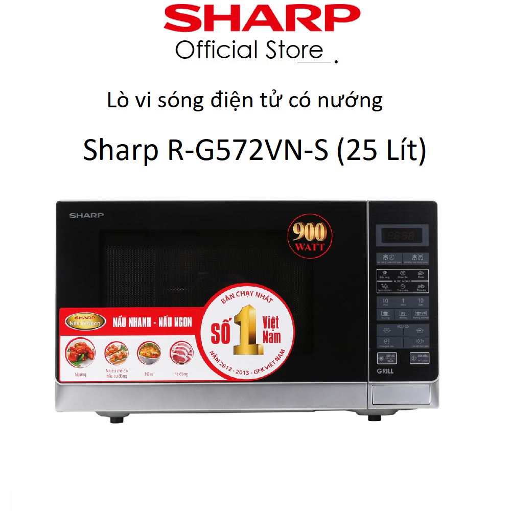 Lò vi sóng Sharp R-G572VN-S điện tử có nướng - Dung tích 25 Lít - Bảo hành 12 tháng chính hãng ...