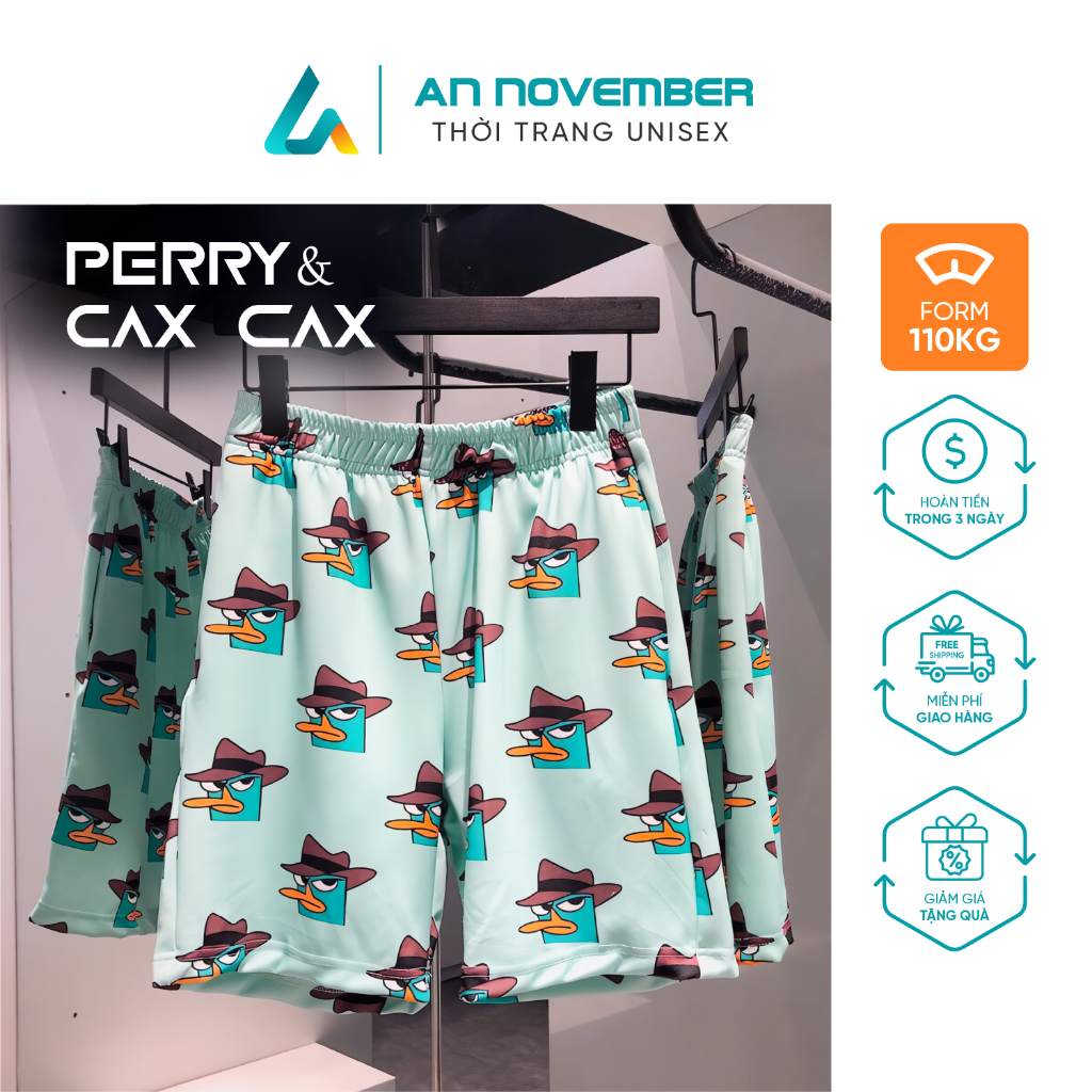 Quần đùi hoạt hình thú mỏ vịt, Perry, Cax cax, quần đi biển, big size, có dây rút | Shopee Việt Nam