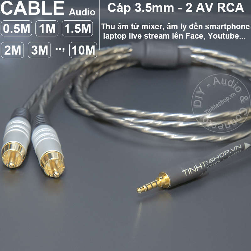 Dây livestream 3.5mm sang 2 RCA cho iPhone vs Android 0.5 đến 10 mét ...