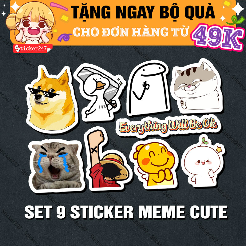 Set Sticker Meme Cute - Hình dán chống nước sticker dán mũ bảo hiểm ...