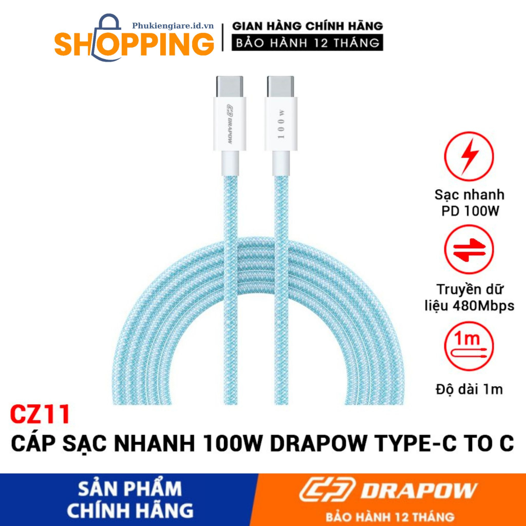 Cáp sạc siêu nhanh 100W chân Type C to C - Chính hãng Drapow CZ11 ...