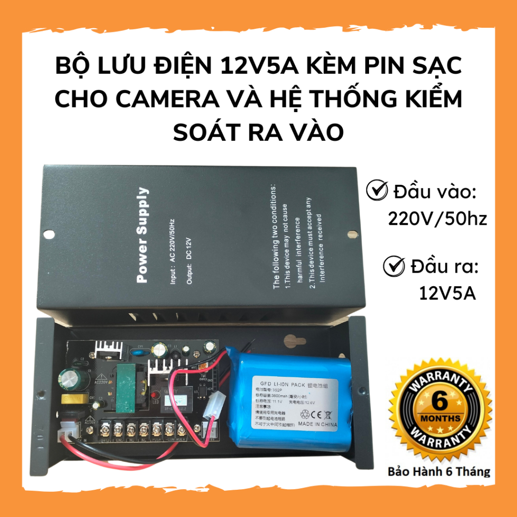 Bộ Lưu Điện 12v5a UPS Cho Camera, Modem Wifi, Kiểm Soát Cửa, Khóa Điện ...