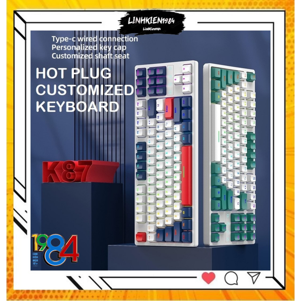 Bàn phím cơ KHÔNG DÂY K87 kết nối 3 chế độ với thiết kế TKL 87 phím có đèn led RGB 22 chế độ cực ...