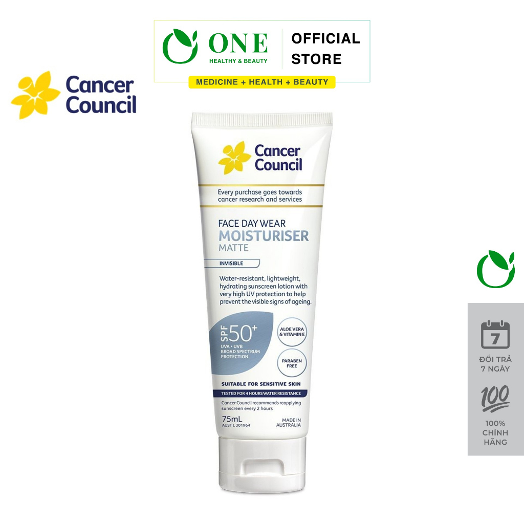 Kem Chống Nắng CANCER COUNCIL Face Day Moisturizer Invisible-Water chống nước SPF50+ UVA-UVB ...