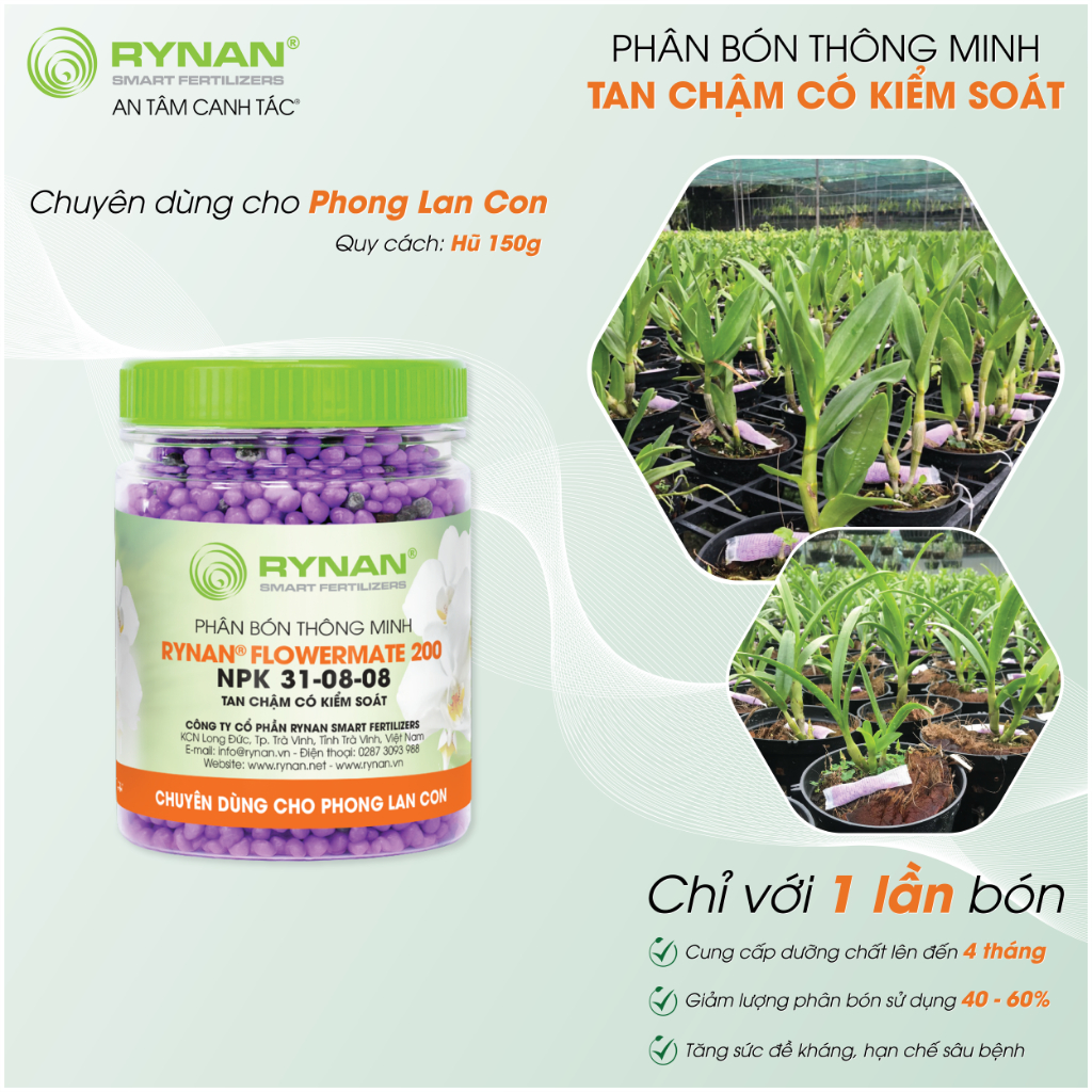 Phân Bón Tan Chậm Cho Lan RYNAN® FLOWERMATE 200 NPK 31-08-08 - Sử Dụng ...