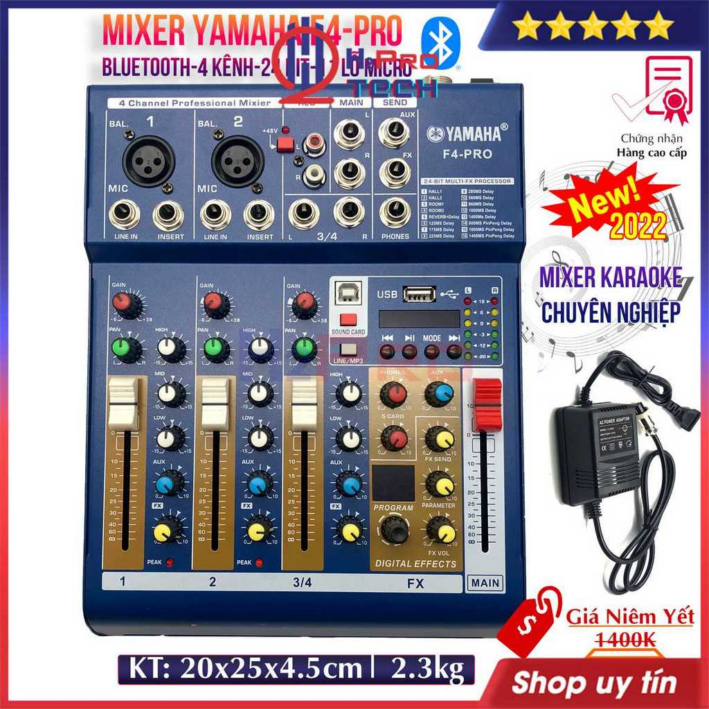 Mixer Yamaha F4-Pro Cao Cấp Bluetooth-4 Kênh-24 Bit-11 Lỗ Micro, Bộ ...