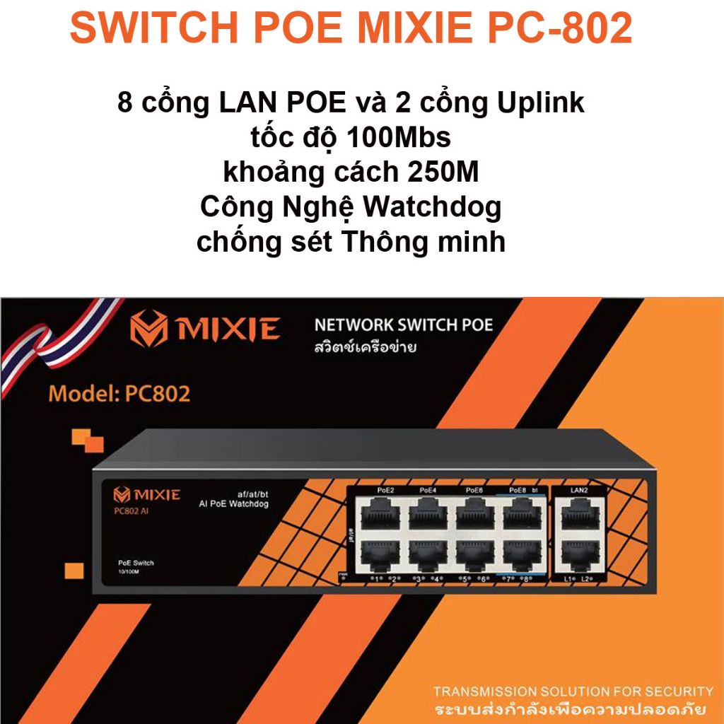 SWITCH POE MIXIE PC-802 AI 8+2, khoảng cách 250M, Công Nghệ Watchdog Thông minh | Shopee Việt Nam