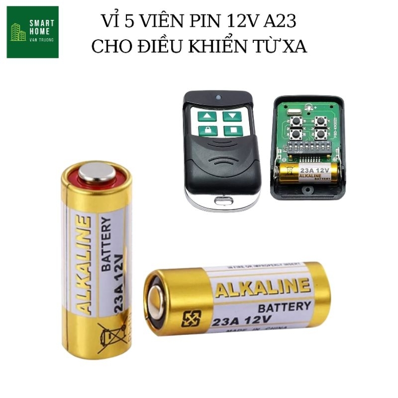 Vỉ 5 viên pin ALKALINE 23A 27A 12V Pin điện áp cao cho Chìa khóa điện, điều khiển cửa cuốn ...