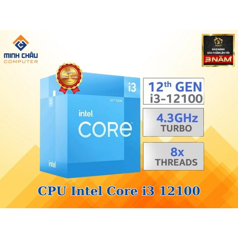 CPU Bộ vi xử lý Intel Core i3 12100 (3.3GHz turbo up to 4.3GHz, 4 nhân 8 luồng, 12MB Cache ...