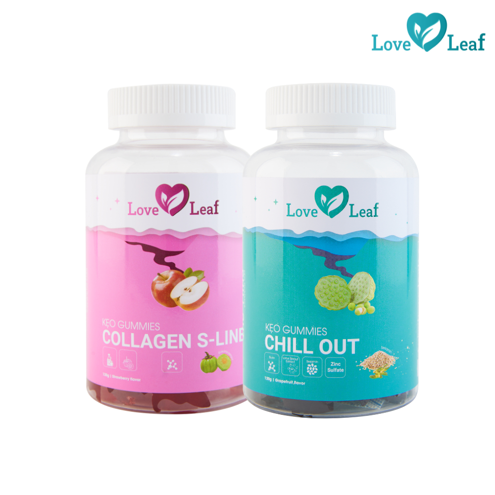 [ Combo 2 hộp ] 1 Hộp Kẹo Ngủ Hỗ Trợ Giấc Ngủ Ngon + 1 Hộp Kẹo Dẻo Collagen S-Line Love Leaf Hỗ ...