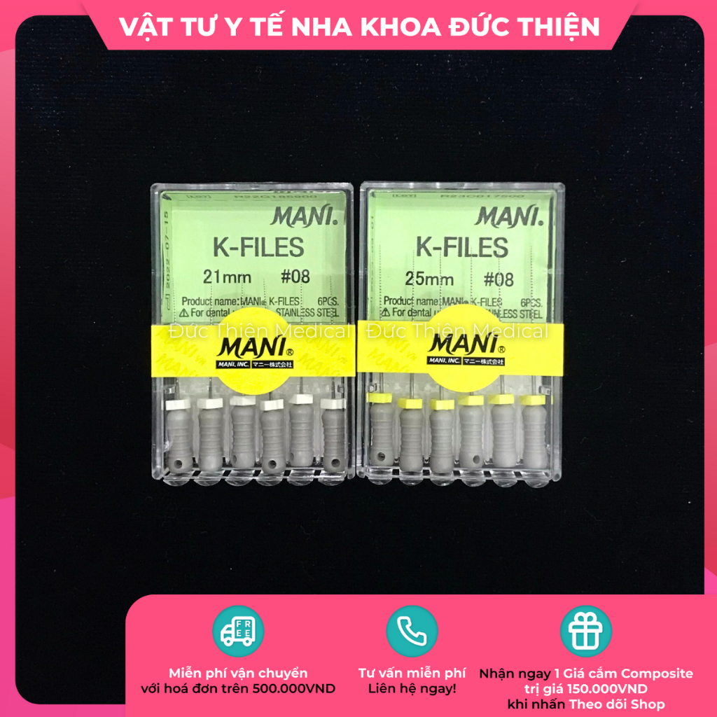 Trâm nội nha Reamers K Files H Files nong dũa MANI số 8 (vỉ 6 cây ...