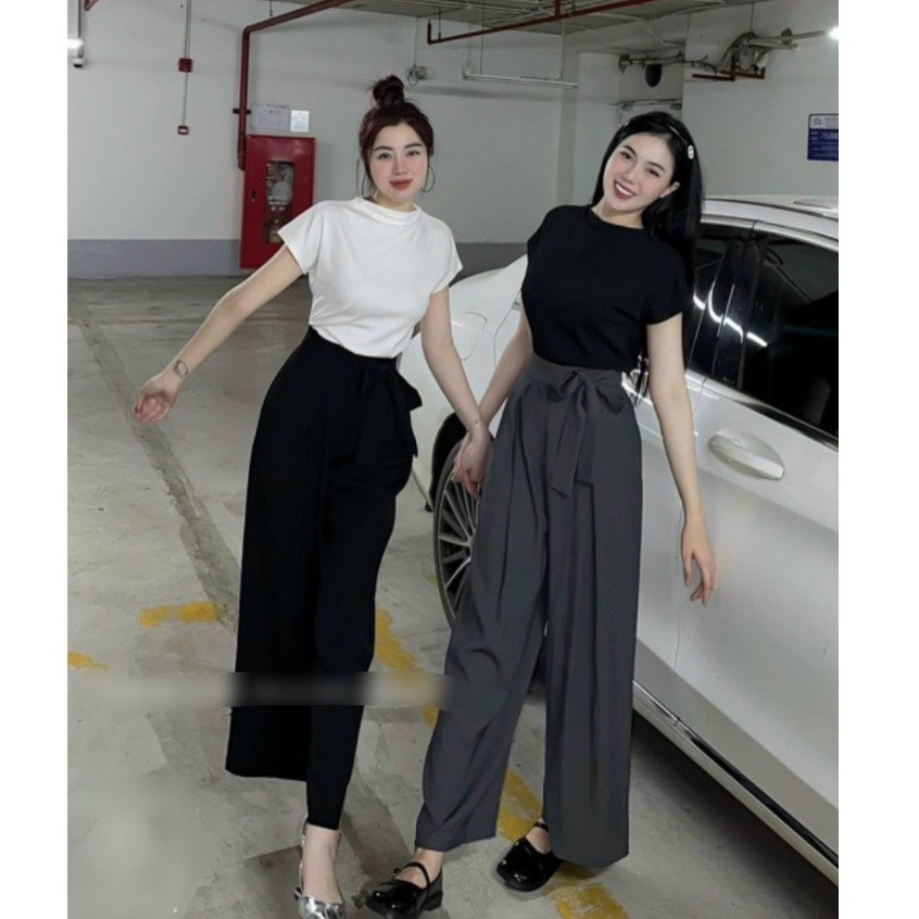 Quần Ống Rộng Phối Dây Nơ To Liền Cạp Cách Điệu 1 Bên Hottrend-M09 | Shopee Việt Nam