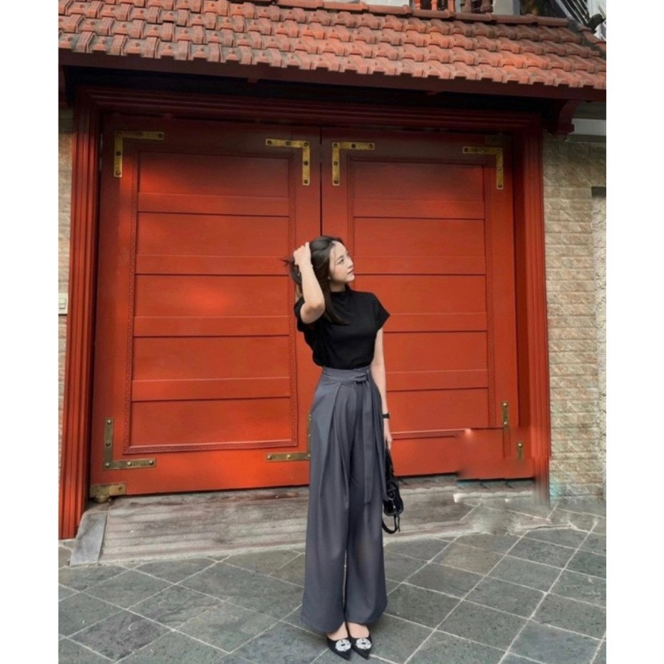 Quần Ống Rộng Phối Dây Nơ To Liền Cạp Cách Điệu 1 Bên Hottrend-M09 | Shopee Việt Nam