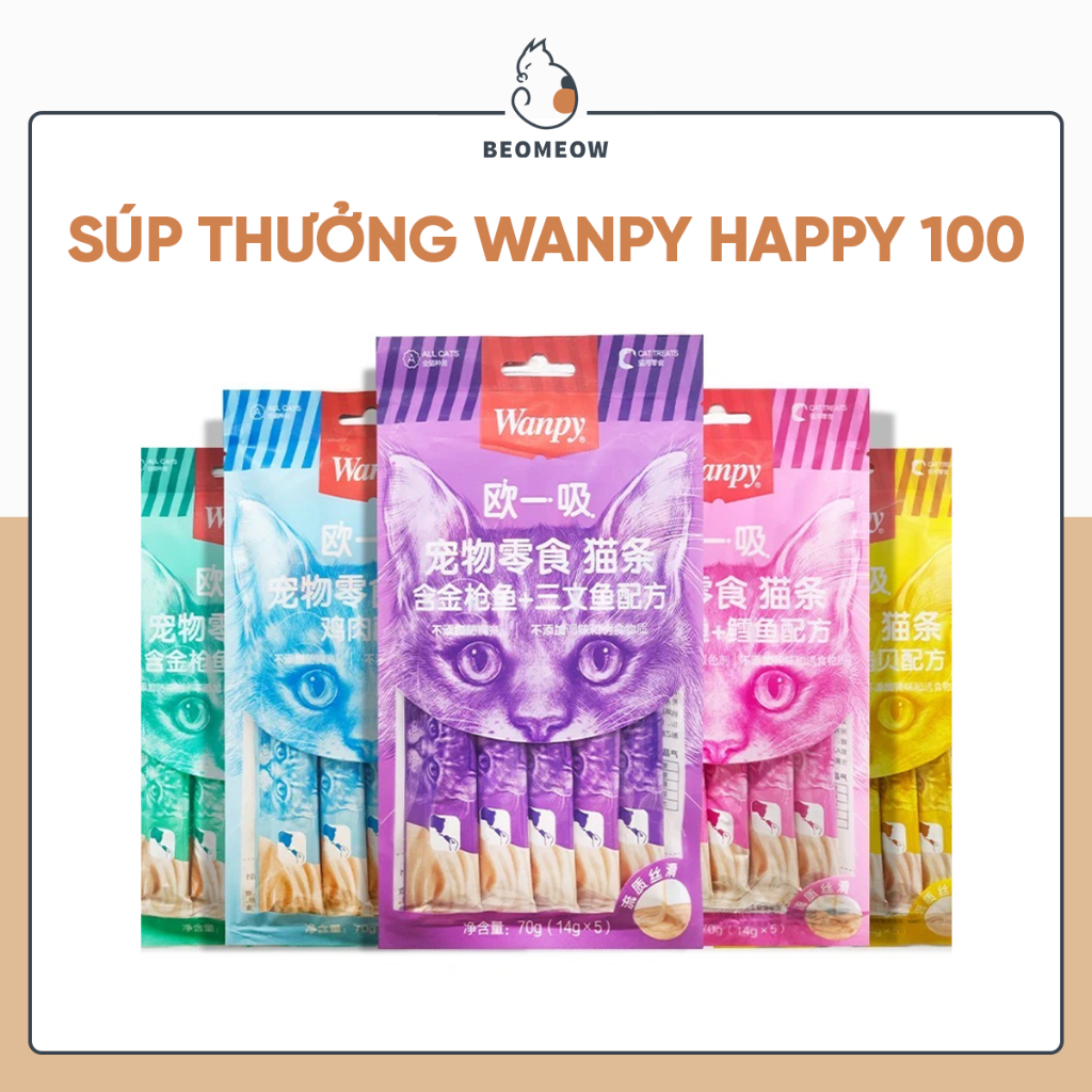 Súp thưởng Wanpy Happy 100 gói 5 thanh 70g, Thức ăn cho mèo bổ sung ...