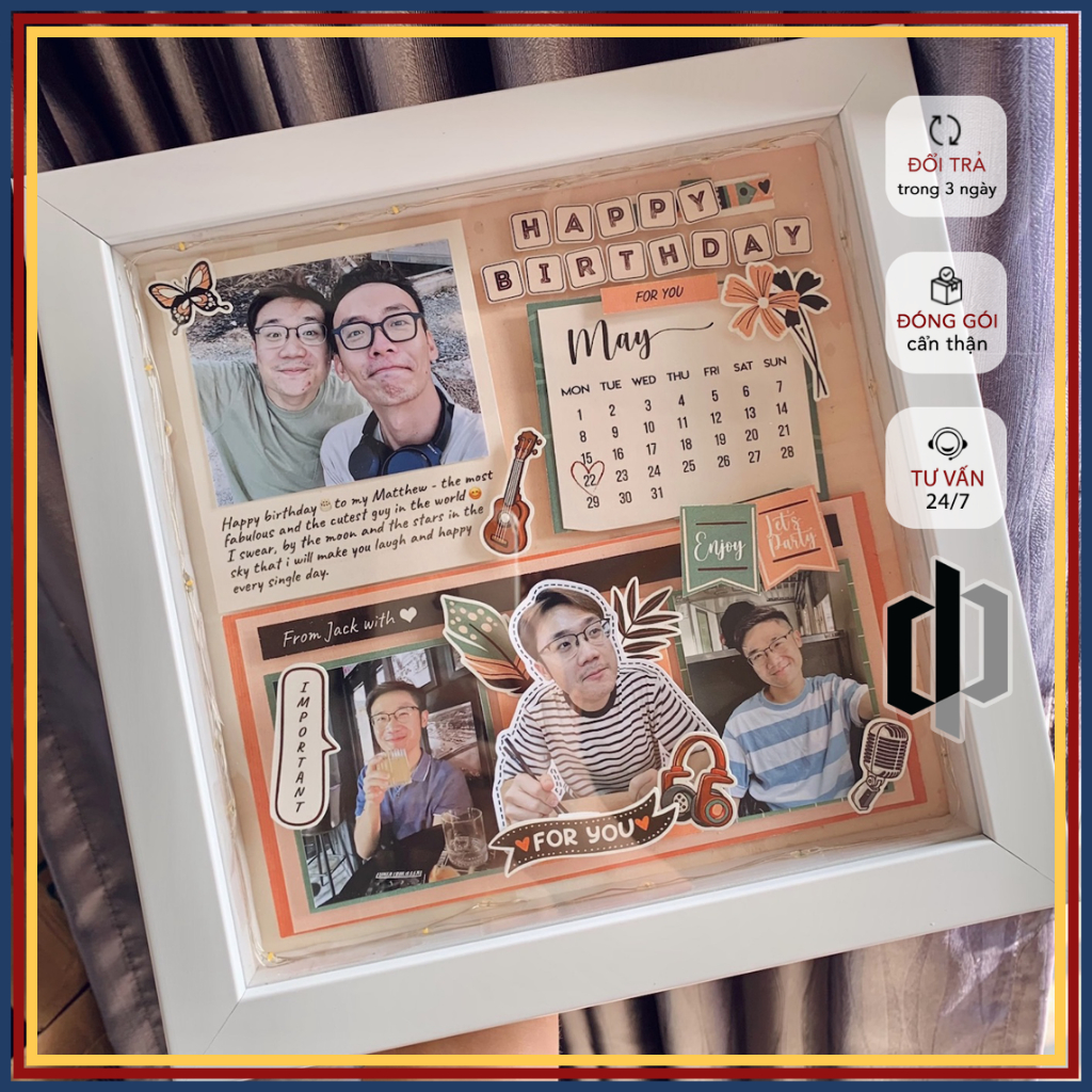 (20x20cm) Khung ảnh 3D Scrapframe lưu niệm Handmade - Khung tranh Quà ...