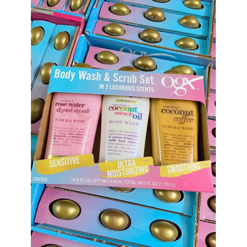 Hàng chuẩn Mỹ - Set 3 chai sữa tắm Body Wash & Scrub Set Ogx (3x577ml ...