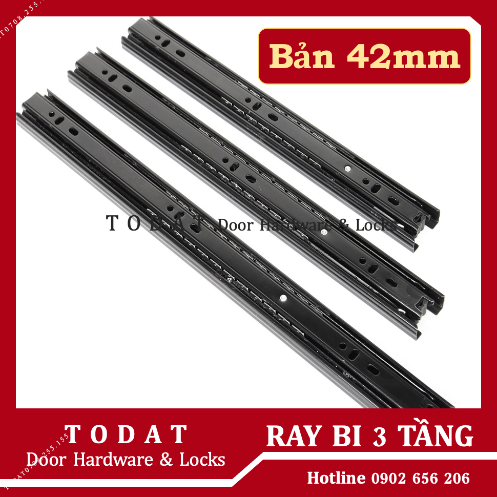 [Zub 42mm Đen] Bộ 2 Thanh Ray Trượt Hộc Tủ 3 Bi 3 Tầng Màu ĐEN bản 42mm ...