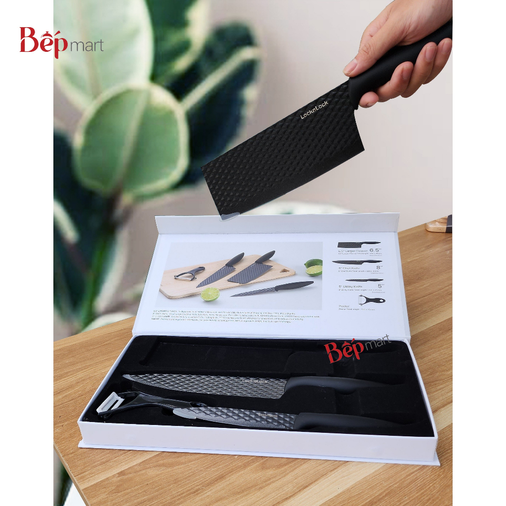 Bộ dao nhà bếp 4 món Locknlock CKK104S4, thép không gỉ, lưỡi dao sứ ...