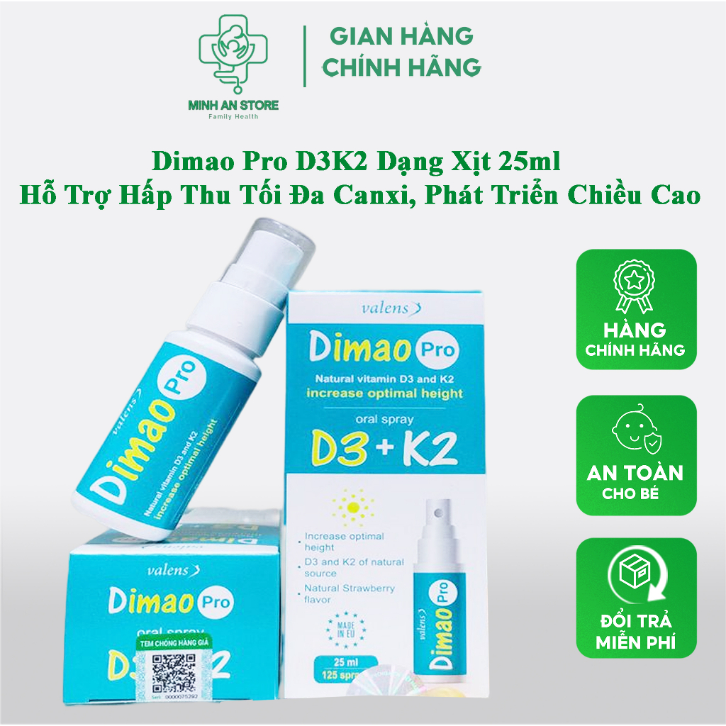 D3 K2 Dạng Xịt DIMAO Pro Oral Spray Tăng Cường Hấp Thu Canxi, Hỗ Trợ ...
