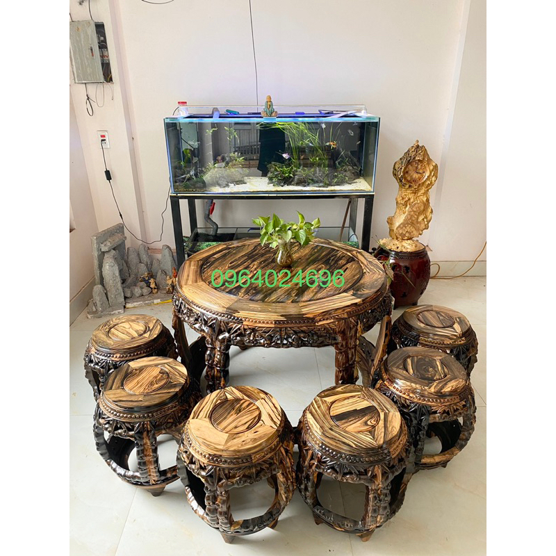 bộ bàn ghế trống trúc gỗ mun 7 món | Shopee Việt Nam