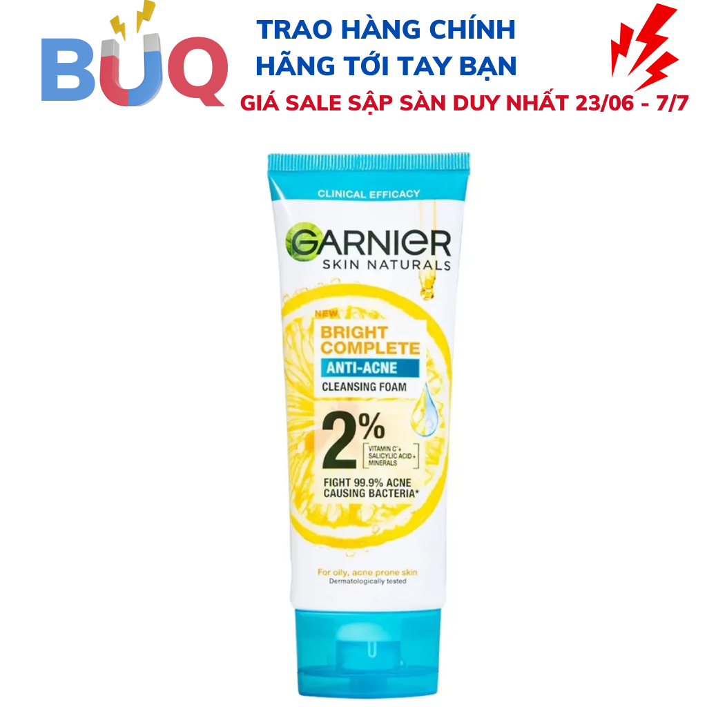 Sữa rửa mặt 3-trong-1 sạch sâu, giảm mụn & sáng da Garnier Bright ...