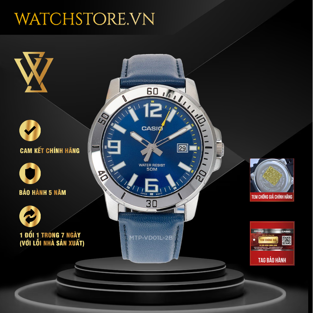 Đồng Hồ Quartz Nam Casio WATCHSTORE MTP-VD01L-2BVUDF Thiết Kế Kính ...