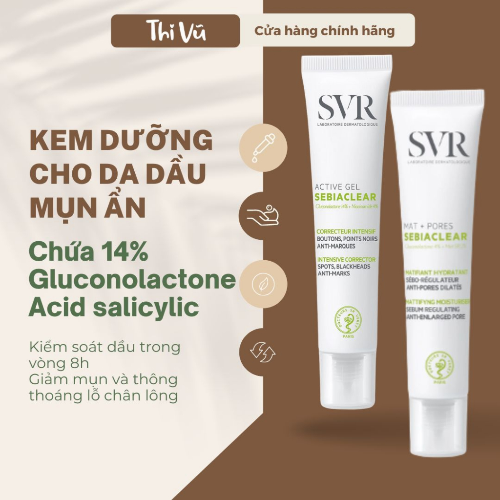 Kem dưỡng SVR Active Gel Sebiaclear Mat + Pores giảm mụn kiềm dầu thông ...