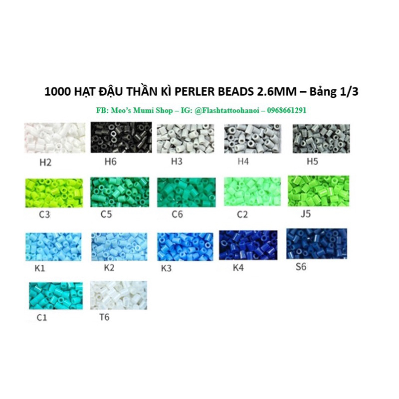 1000 Hạt đậu Thần Kì 2 6mm [bẢng MÀu 1 3] Perler Beads Hama Beads Hạt