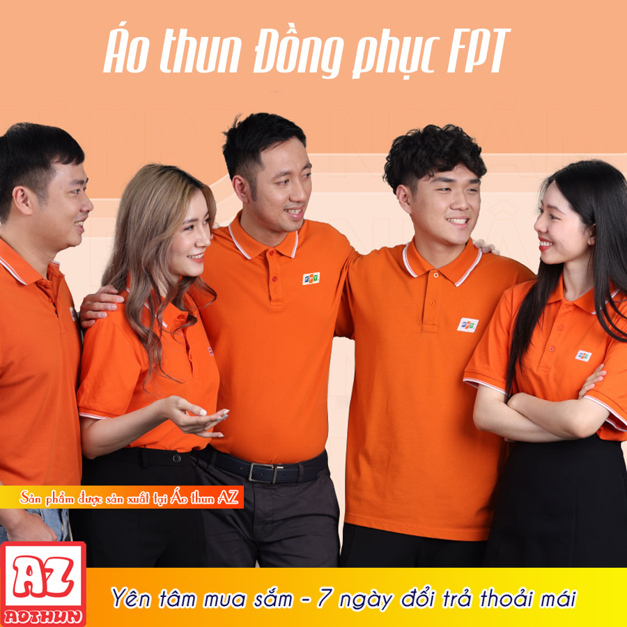 Áo thun đồng phục công ty fpt màu cam viền trắng - Vải thun Cá sấu mè ...